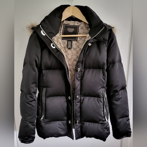 Coach | Jackets & Coats | Coach Womens Black Puffer Jacket With Fur ...